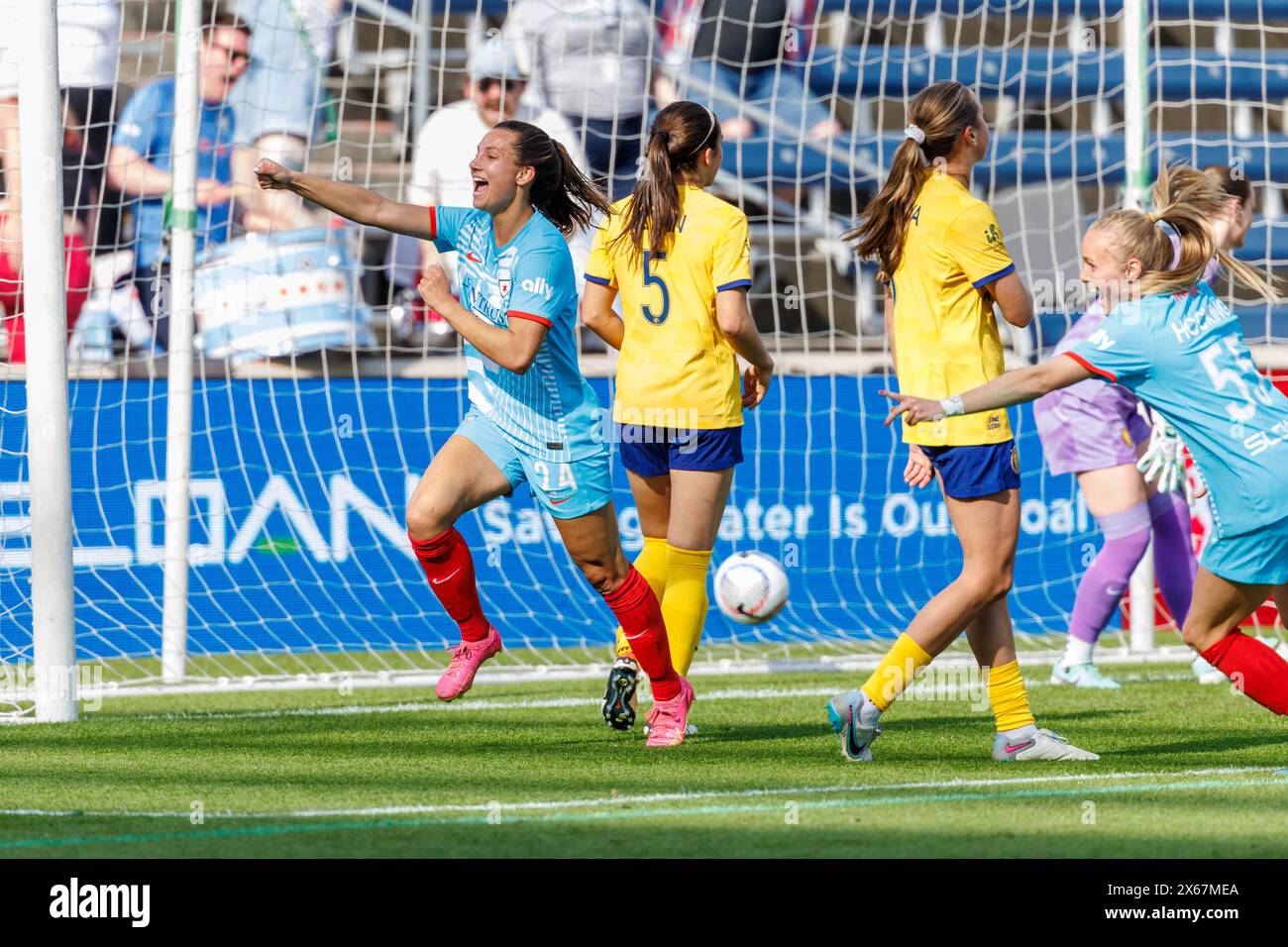 Bridgeview, Illinois, USA. 12th May, 2024. Chicago Red Stars forward Jenna Bike (24) reacts to ...