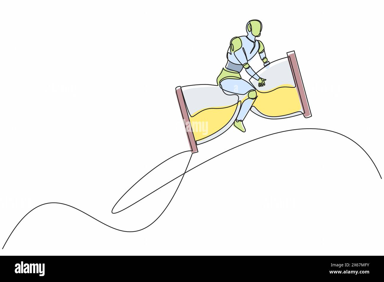 Continuous one line drawing robot riding and flying with hourglass ...