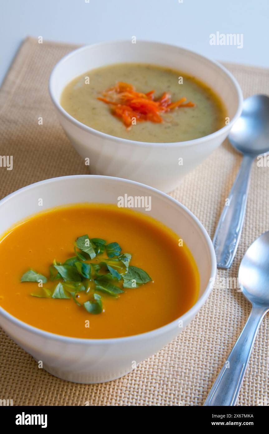 Carrot cream and courgette cream Stock Photo - Alamy
