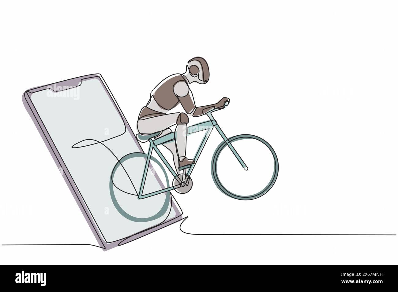 Single continuous line drawing robots come out from cellular phone and ...