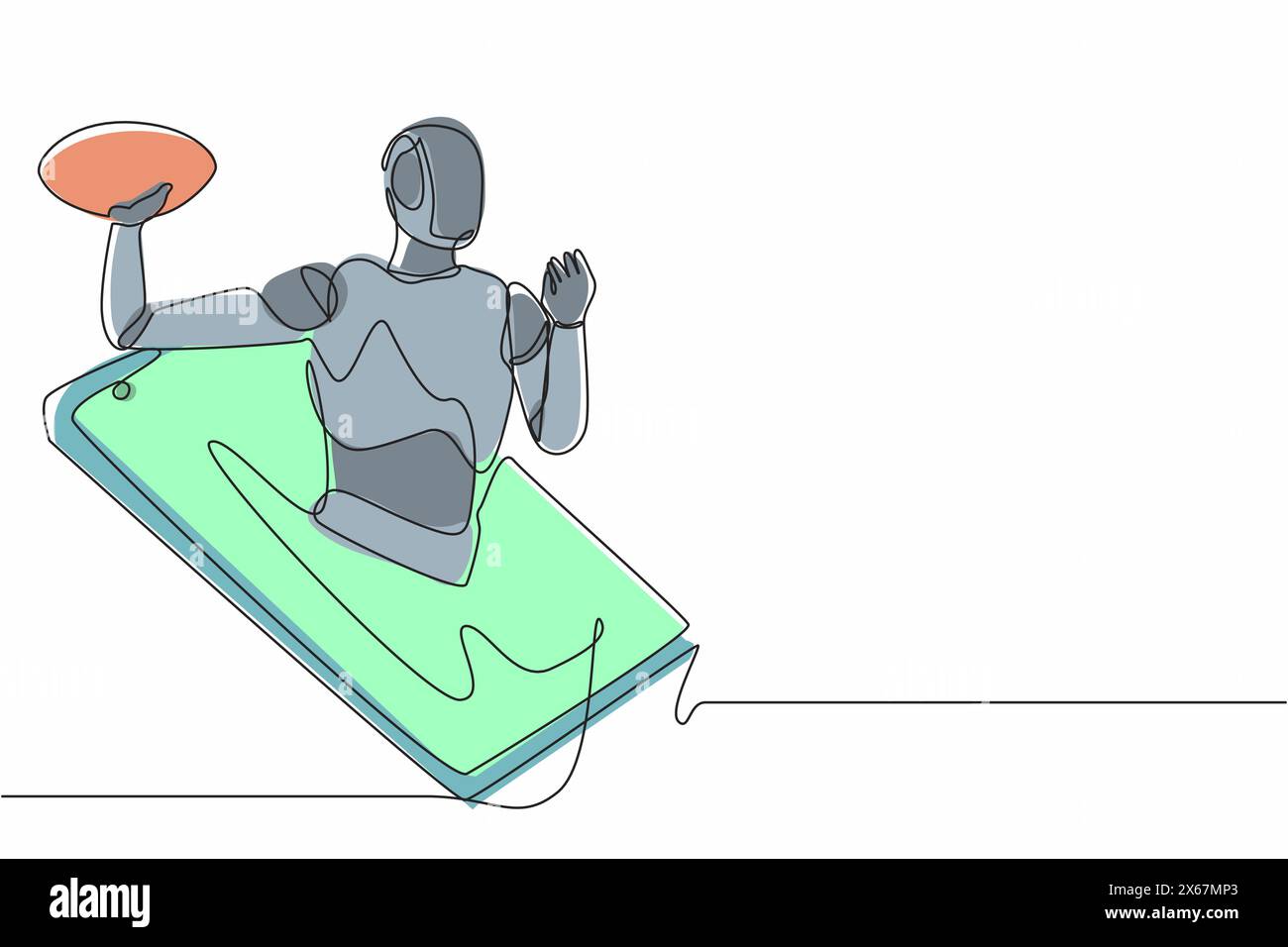 Single one line drawing robot come out from cellular phone and throw ...