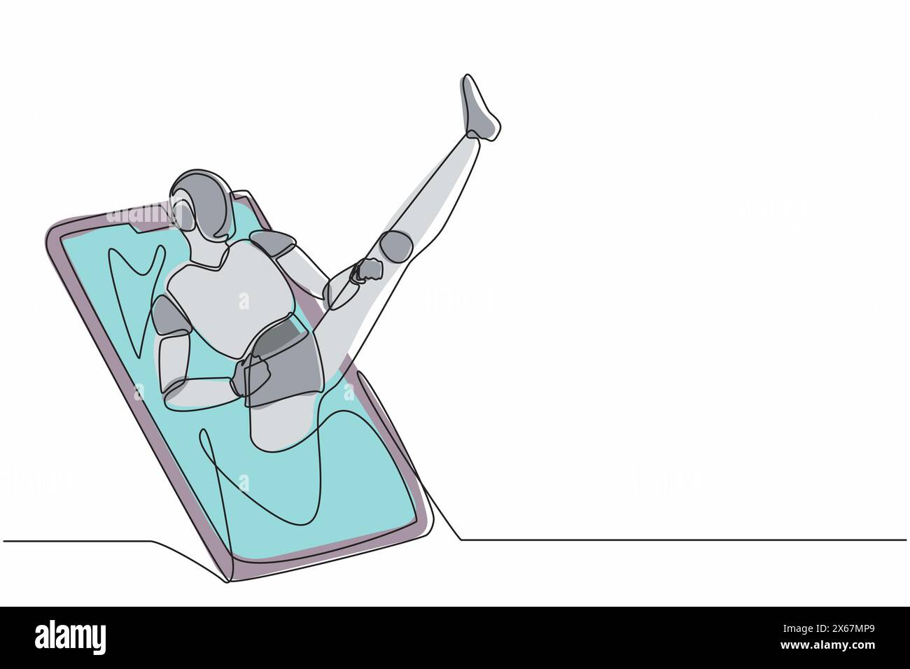 Single continuous line drawing robots come out from cellular phone with ...