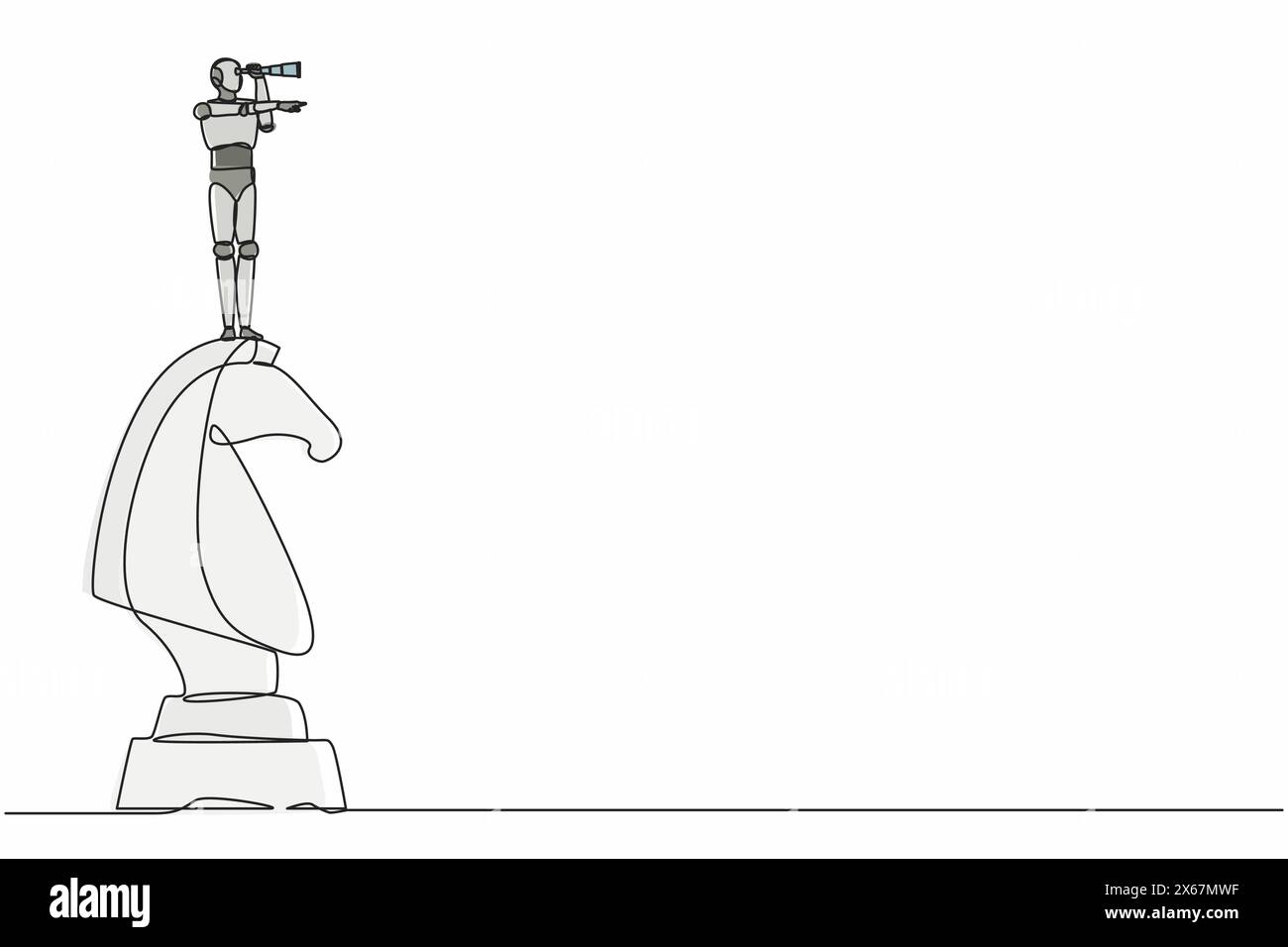 Single continuous line drawing robots on top of big horse chess piece ... Single continuous line drawing robots on top of big horse chess piece ...