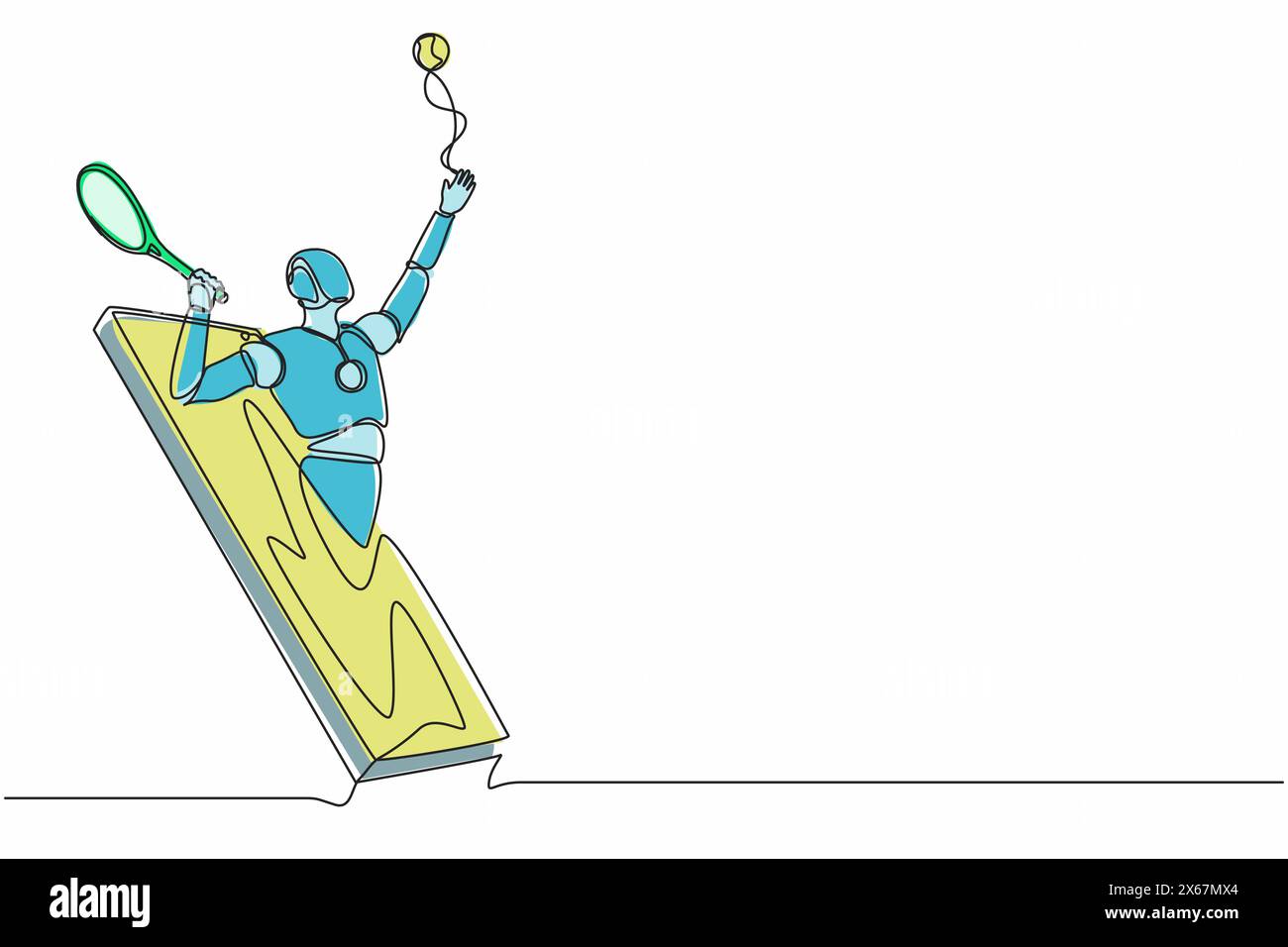 Single one line drawing robot come out from cellular phone and serve ...