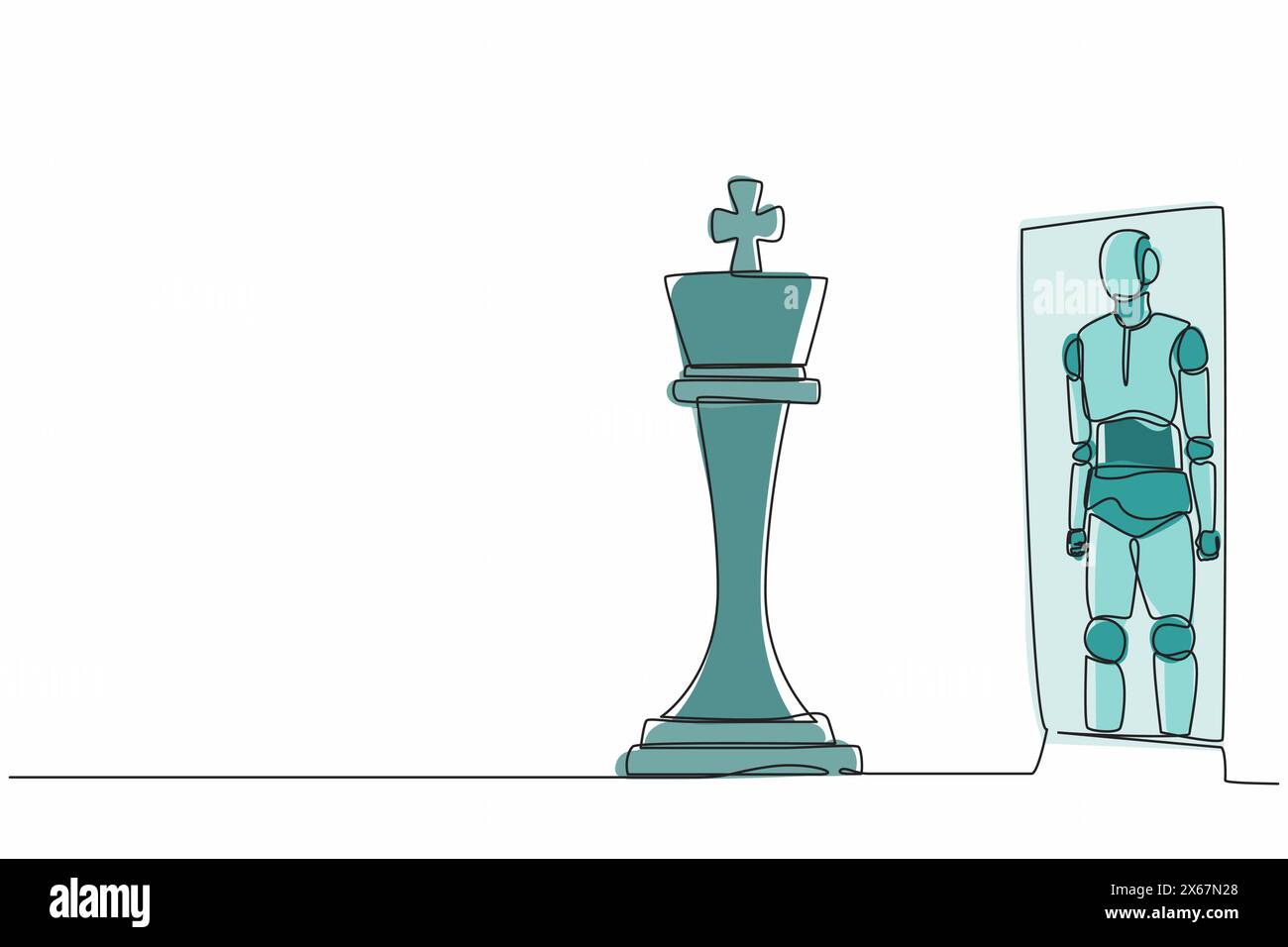 Single continuous line drawing robots standing in front of mirror ... Single continuous line drawing robots standing in front of mirror ...