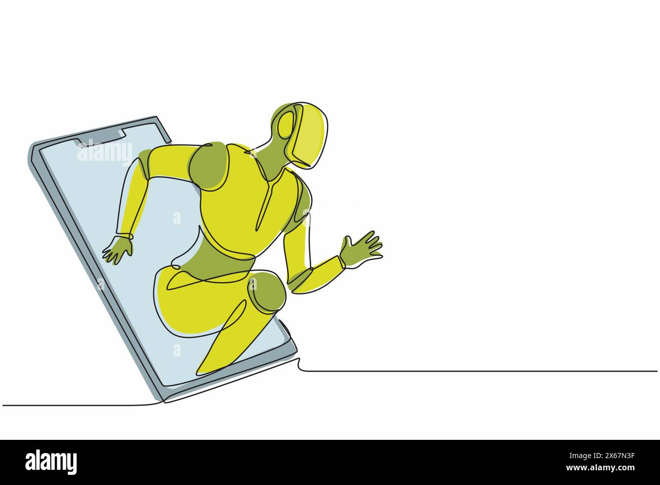 Single continuous line drawing robots come out from cellular phone with ...