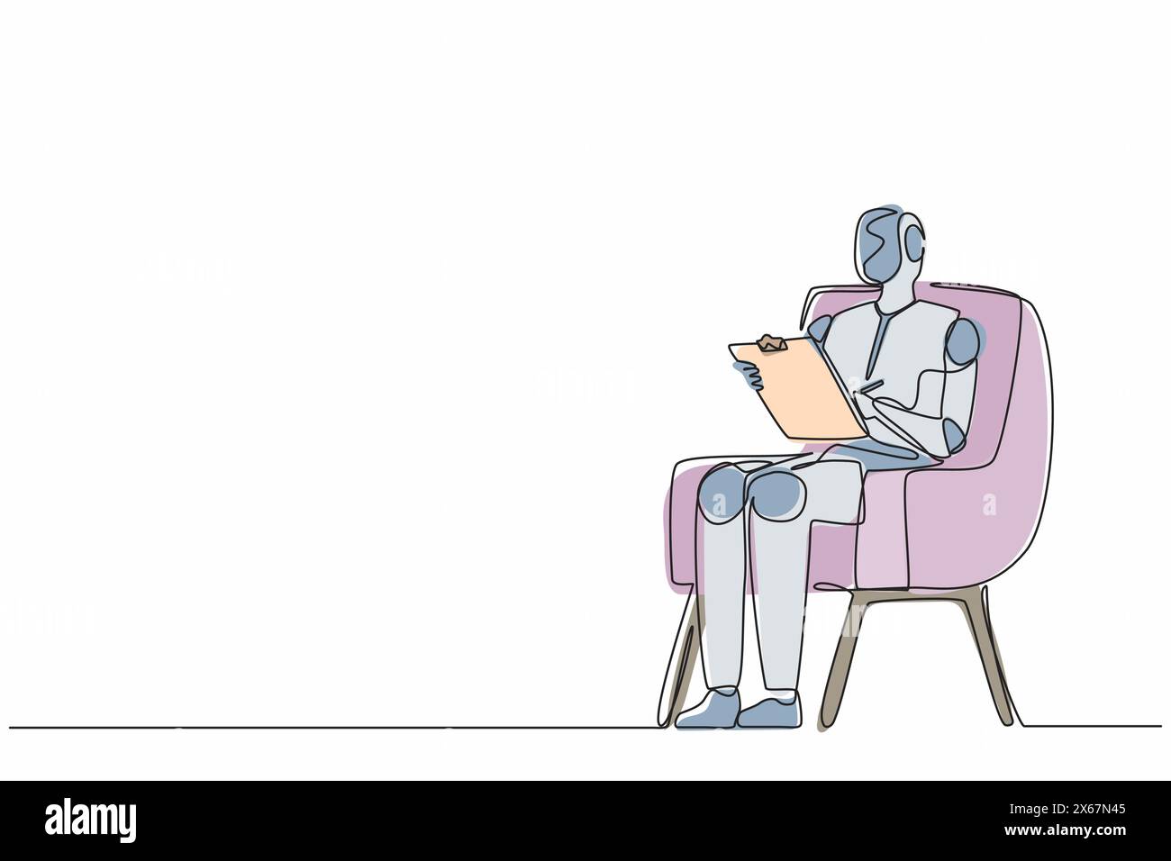 Single continuous line drawing robots sitting on chair and writing on ... Single continuous line drawing robots sitting on chair and writing on ...