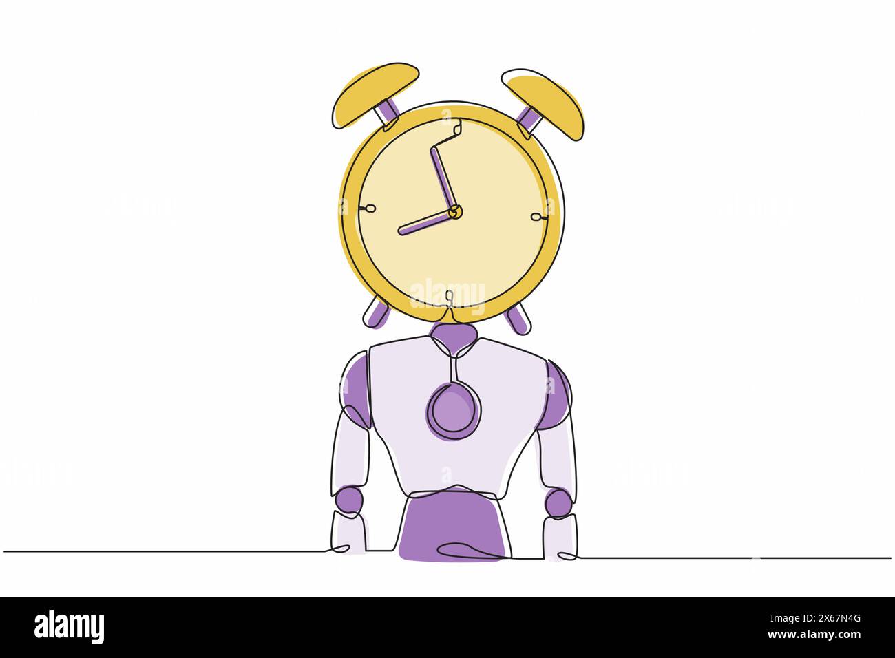 Continuous one line drawing robot with alarm clock instead of head ...