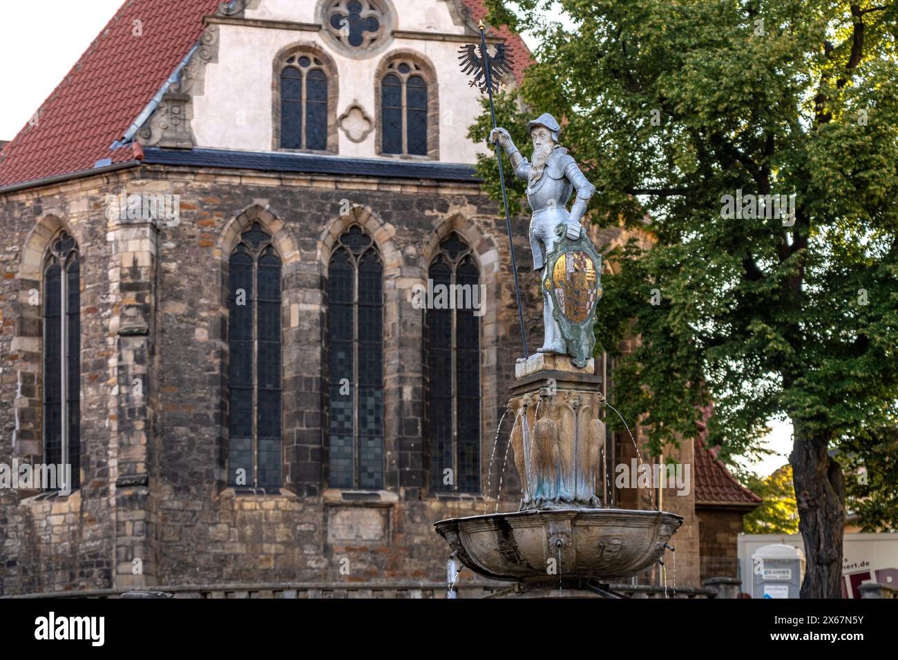 Knight statue on the hop fountain in front of the Johann Sebastian Bach ...