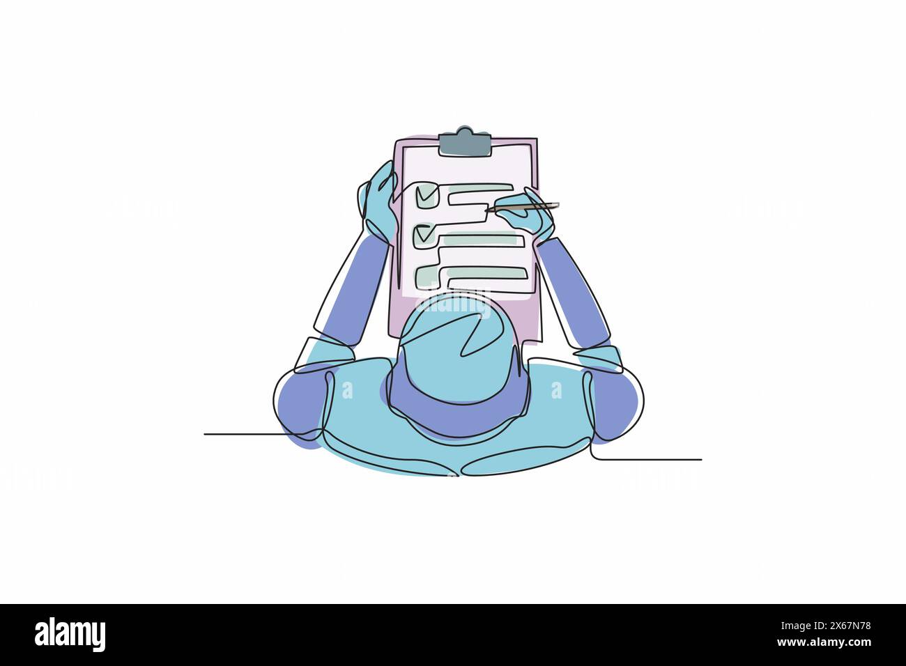 Single continuous line drawing robots check document on clipboard ...