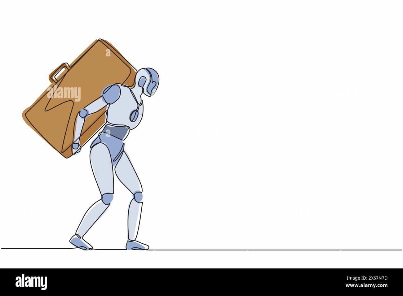 Continuous one line drawing robots standing and carrying heavy huge ...