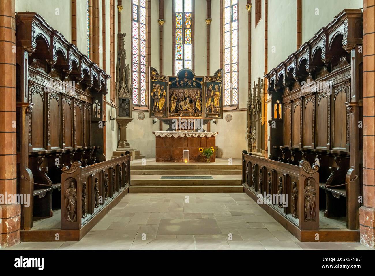 Choir and altar of the Protestant town church in Bad Wimpfen, Kraichgau ...