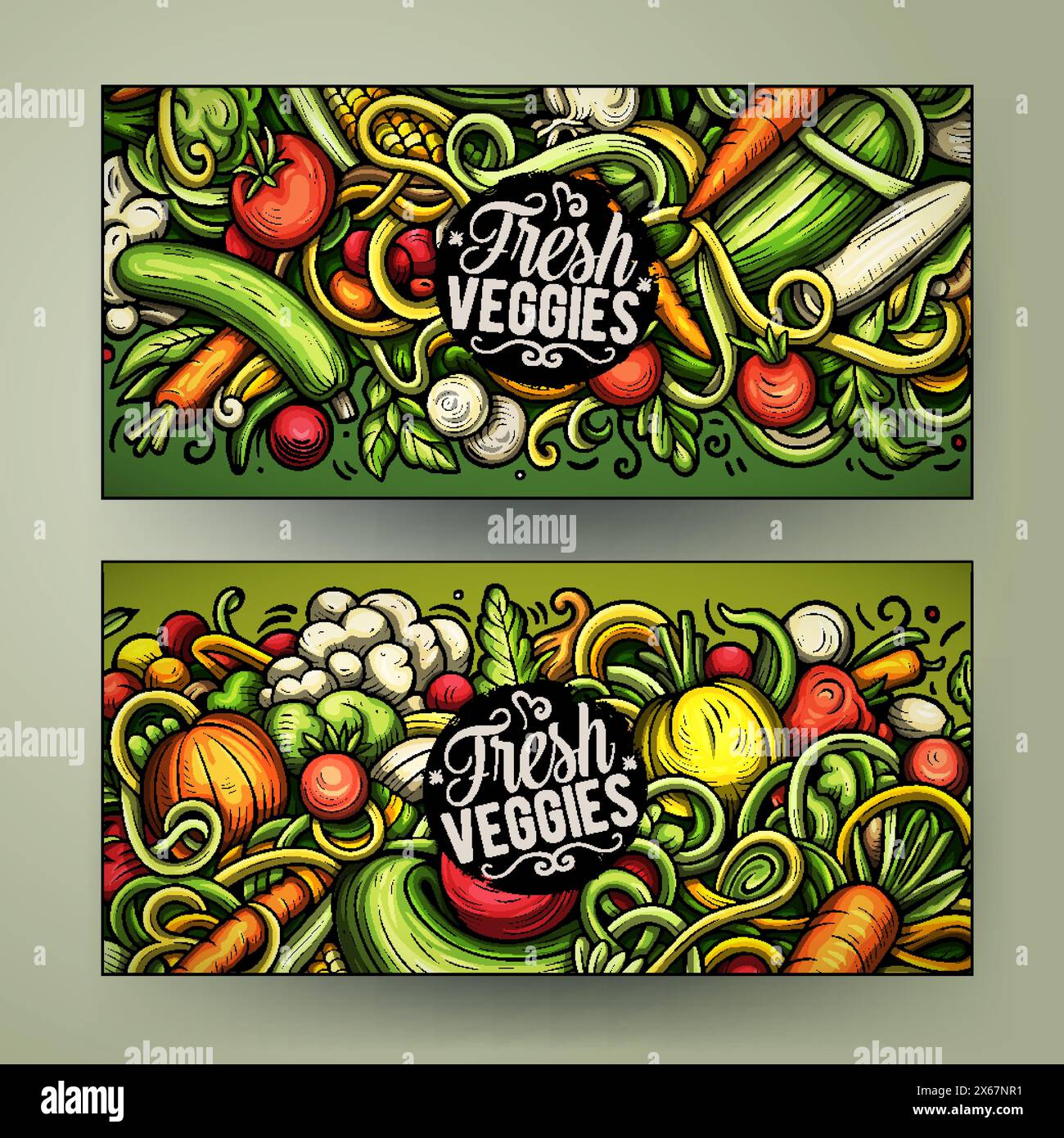 Cartoon vector doodle set of Fresh Vegetables banners Stock Vector ...