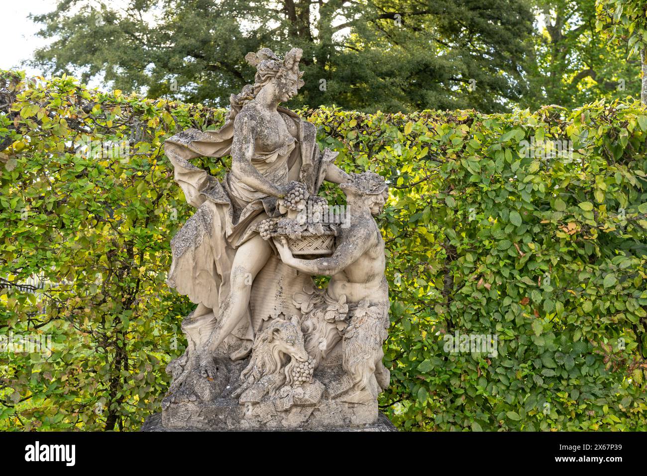 Sculpture in the rococo court garden of Veitshöchheim Palace, Lower ...
