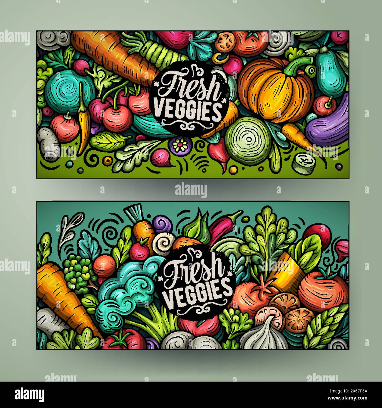 Cartoon vector doodle set of Fresh Vegetables banners Stock Vector ...