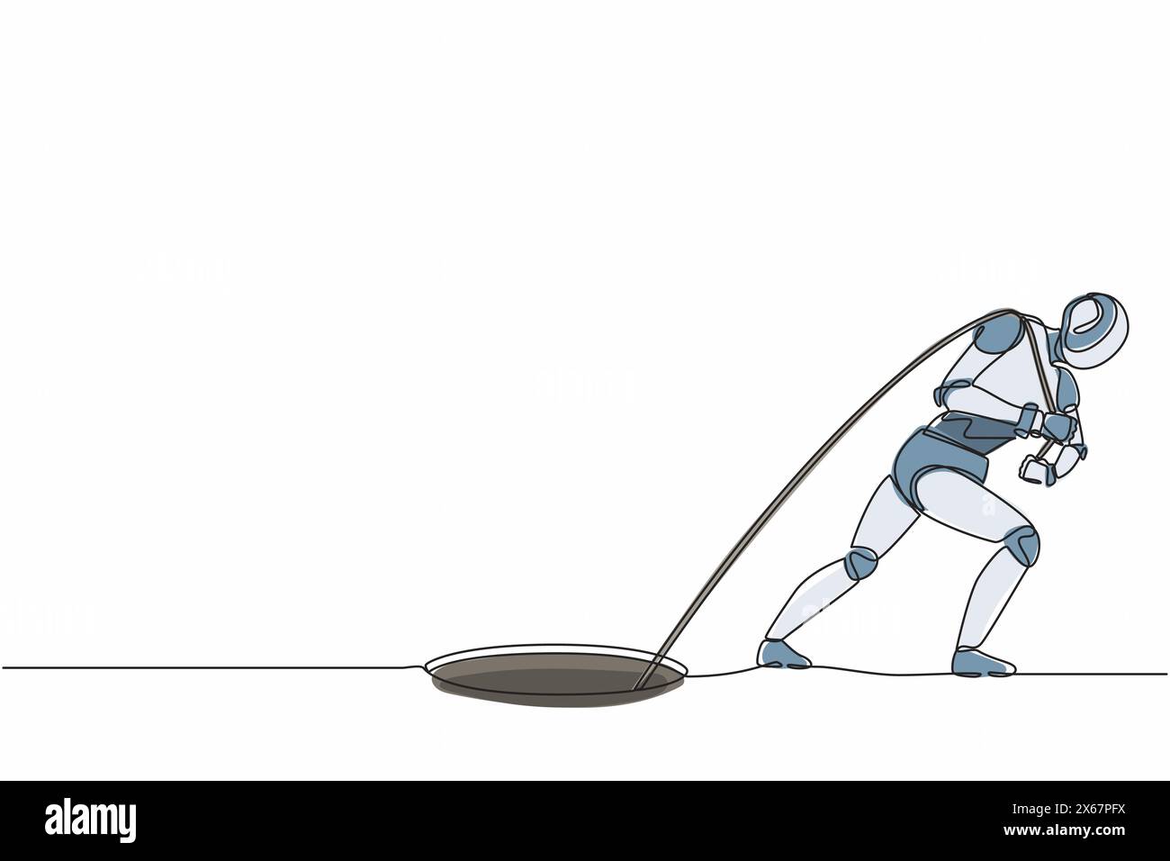 Single one line drawing robot trying hard pulling rope to drag ... Single one line drawing robot trying hard pulling rope to drag ...
