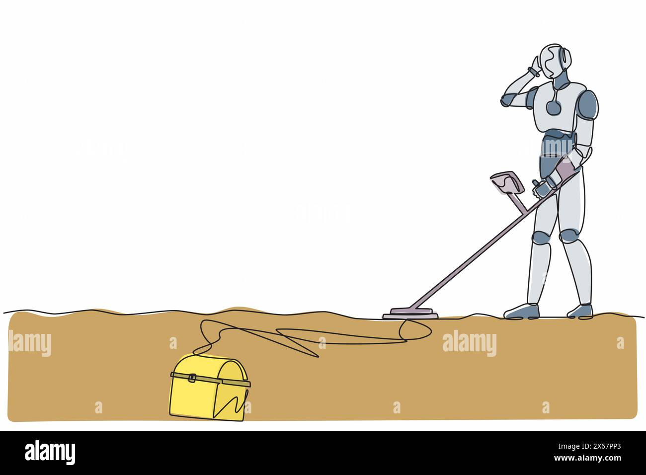 Single continuous line drawing robot with metal detector looking for ...