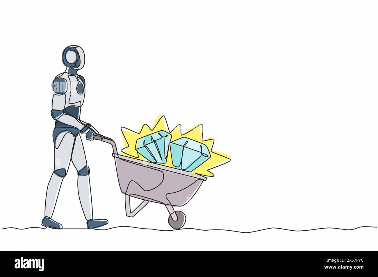 Continuous one line drawing robot walking and pushing trolley full of ...