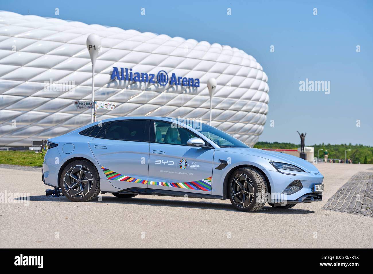 Munich, Bavaria, Germany - May 13, 2024: BYD e-car with UEFA logo in ...