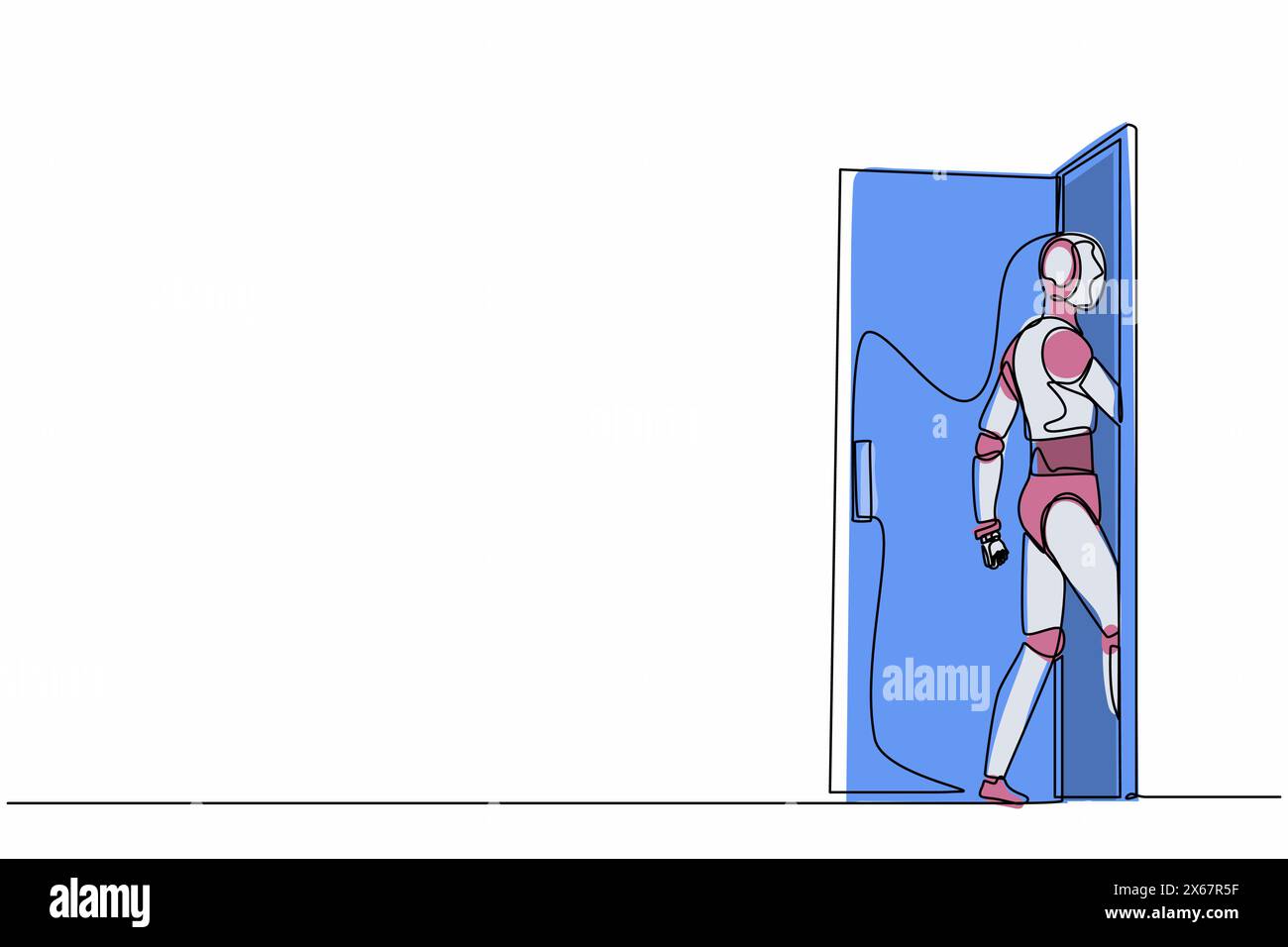 Single continuous line drawing robots walking enters the room through ... Single continuous line drawing robots walking enters the room through ...