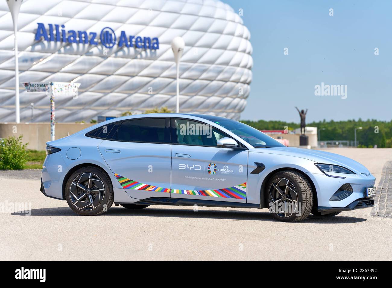 Munich, Bavaria, Germany - May 13, 2024: BYD e-car with UEFA logo in ...