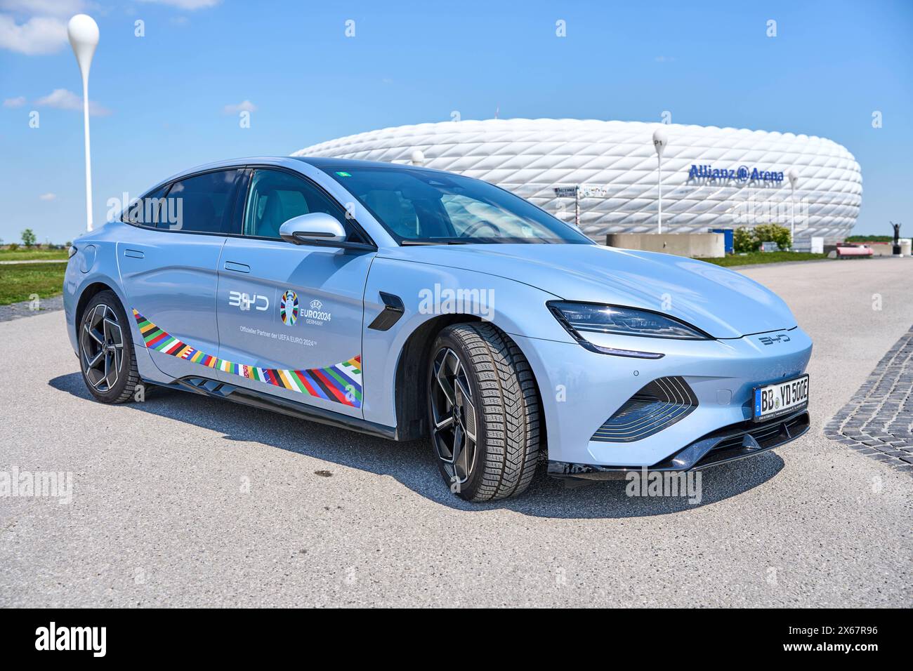 Munich, Bavaria, Germany - May 13, 2024: BYD e-car with UEFA logo in ...