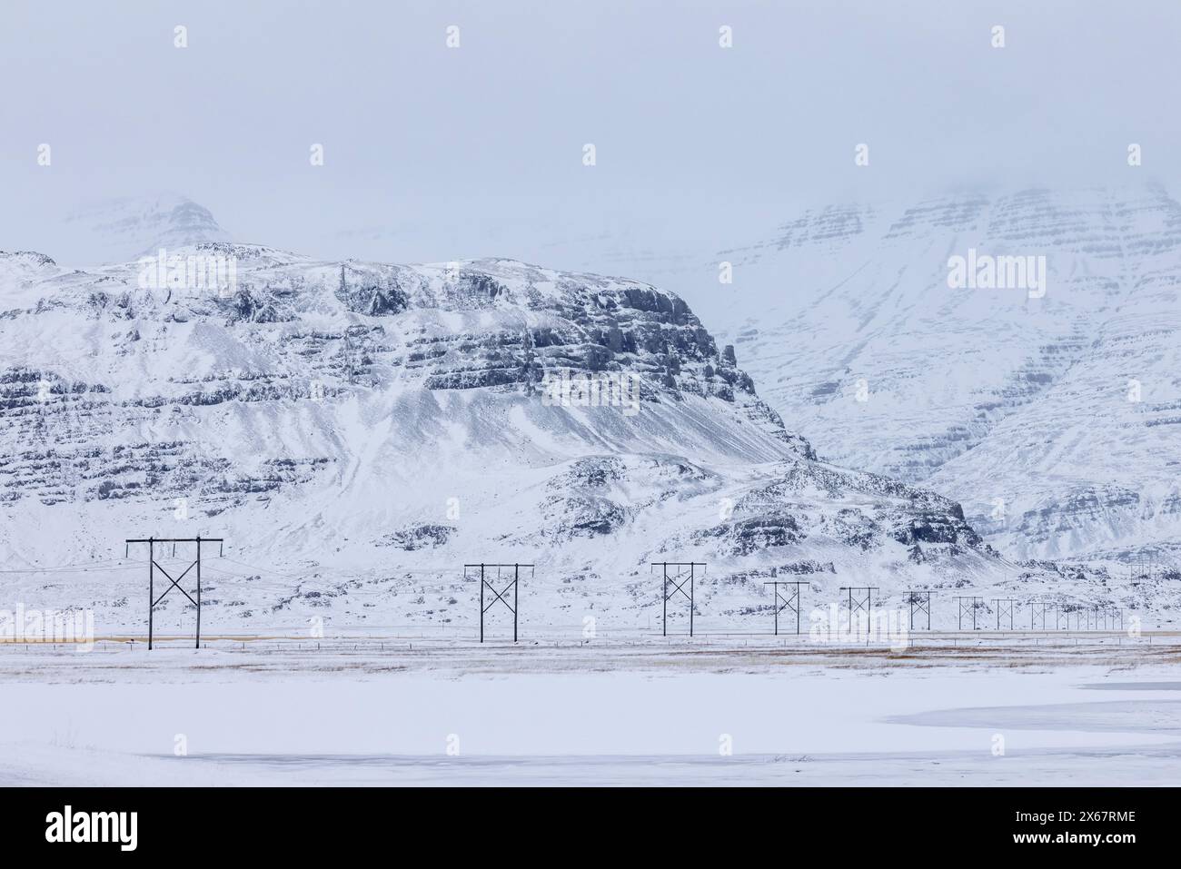 Typical Icelandic winter landscape in the eastern fjords with ...