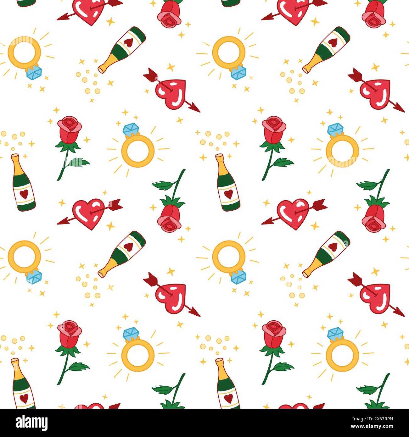 Engagement, wedding seamless pattern. Courtship Design vector elements ...