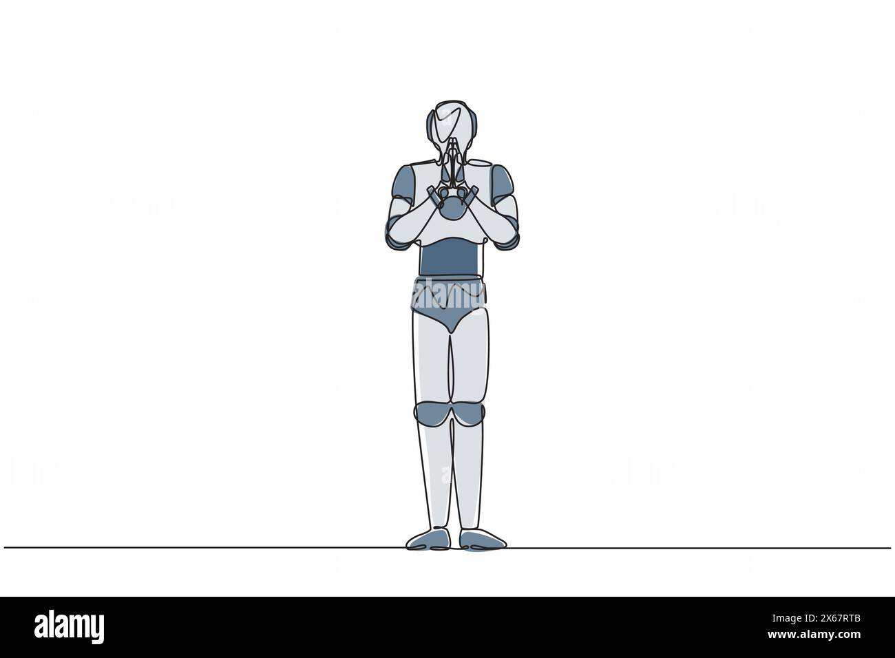 Single continuous line drawing robot holding palms in prayer. Robot ... Single continuous line drawing robot holding palms in prayer. Robot ...