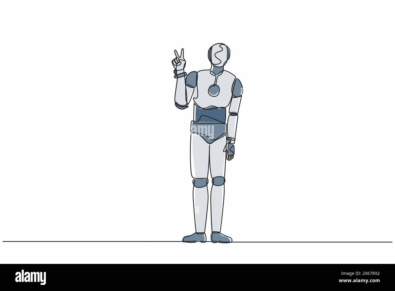 Single continuous line drawing robot showing victory sign, gesture ...
