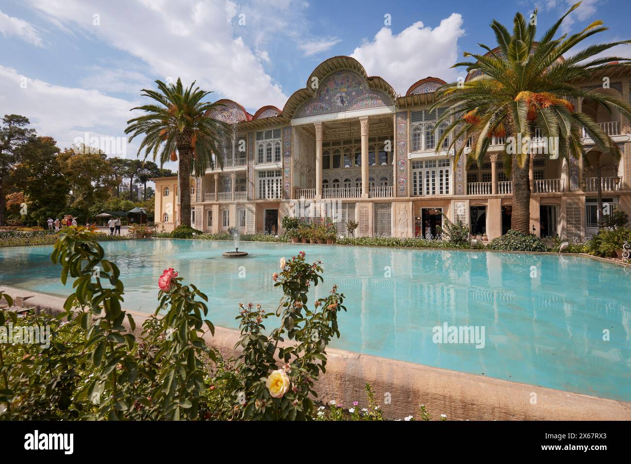 Water pond with a fountain at the 19th century pavilion in the Eram ...
