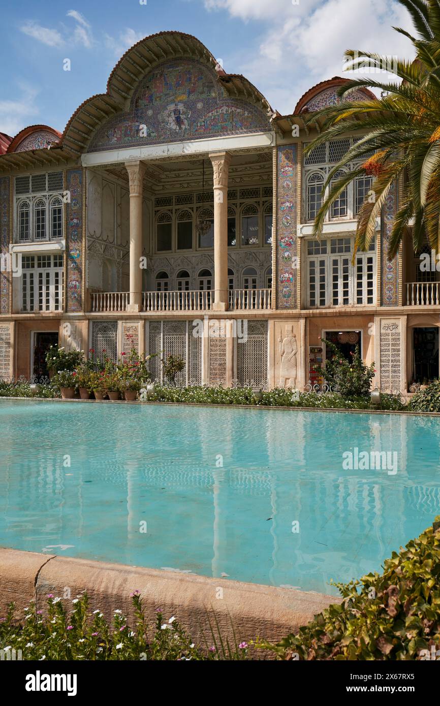 Water pond at the 19th century pavilion in the Eram Garden (Bagh-e Eram ...