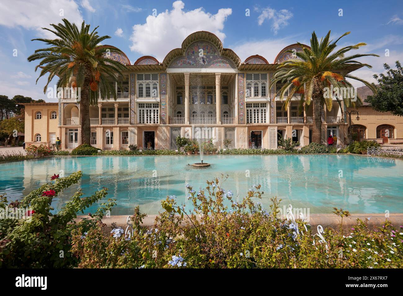 Water pond with a fountain at the 19th century pavilion in the Eram ...