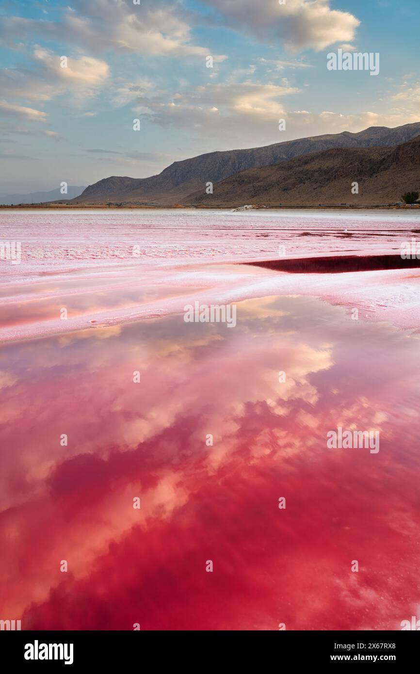 Maharloo Lake, aka the Pink Lake, seasonal potassium rich salt lake, in ...