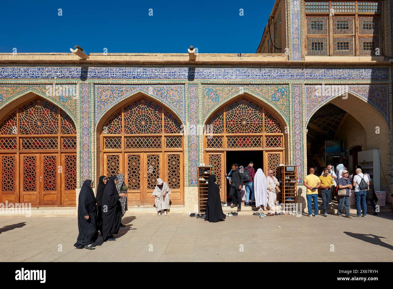 People in the courtyard of the 19th century Nasir al-Mulk Mosque, aka ...