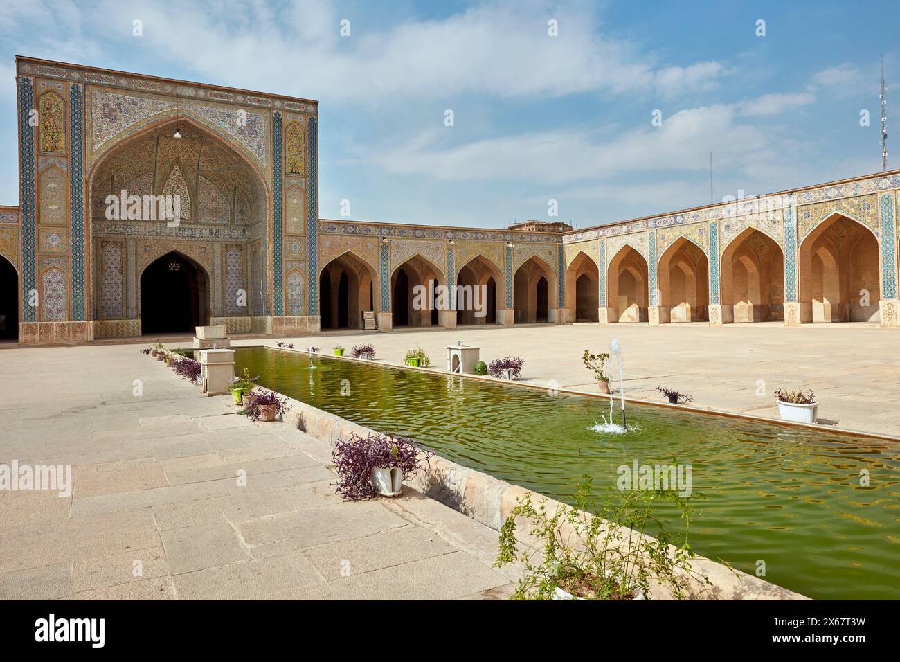 Courtyard view of the southern iwan in the 18th century Vakil Mosque in ...