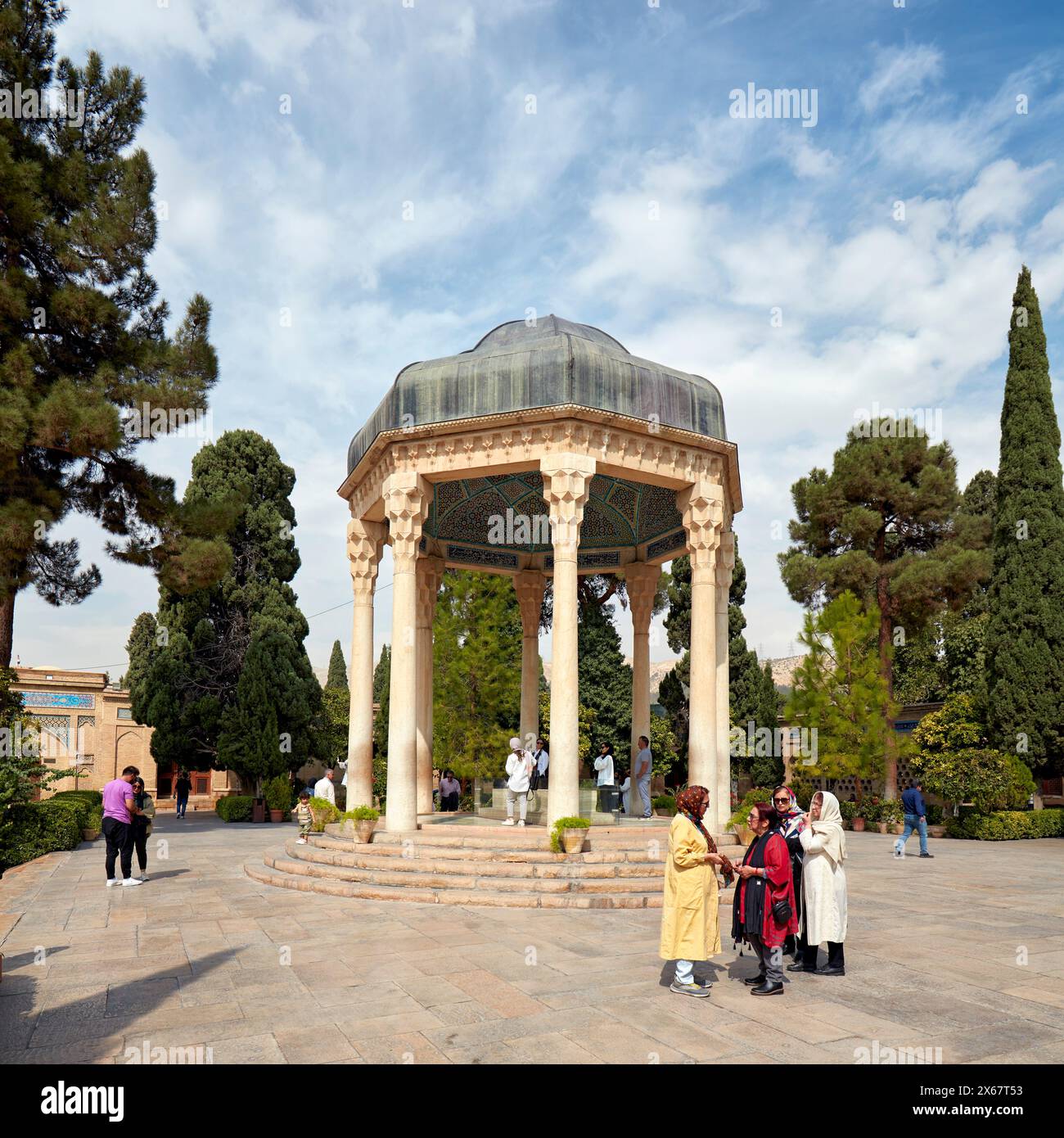 People at the pavilion built over the tomb of Hafez, one of the ...