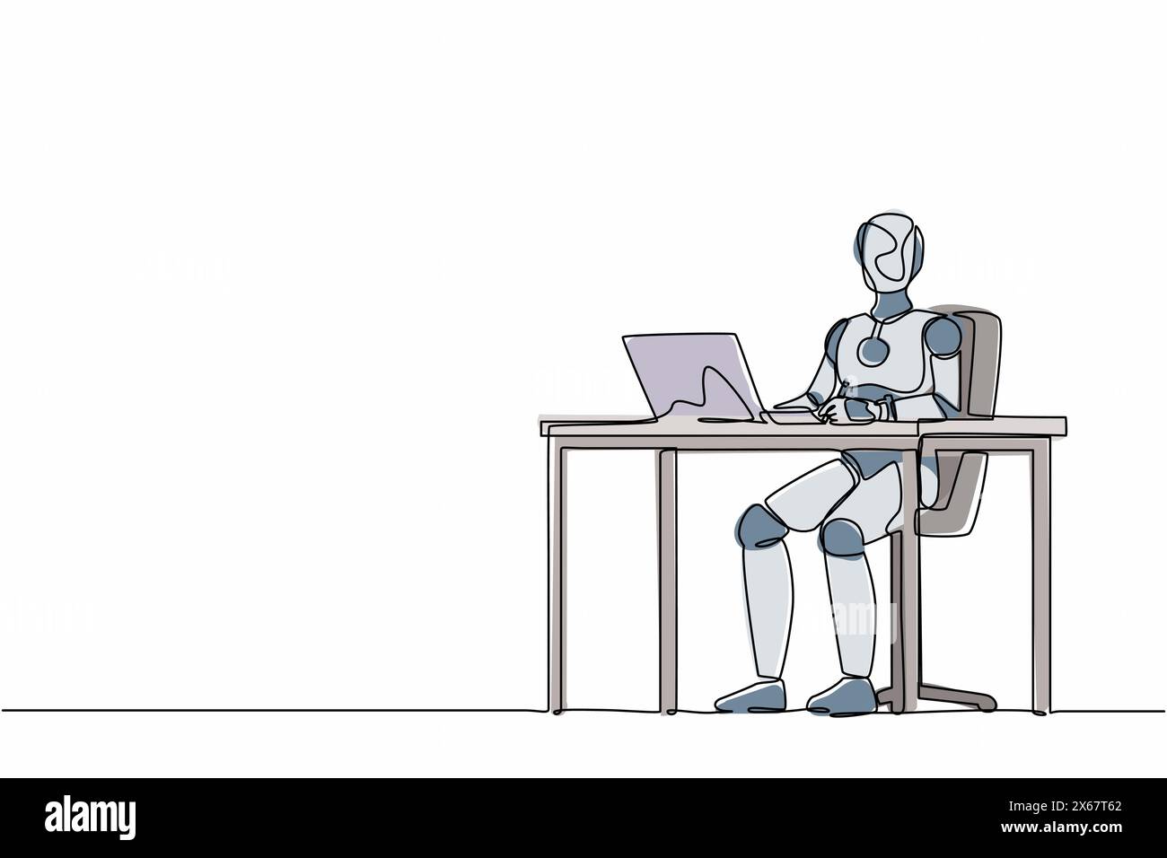 Single continuous line drawing robot writing and sitting in front of ...