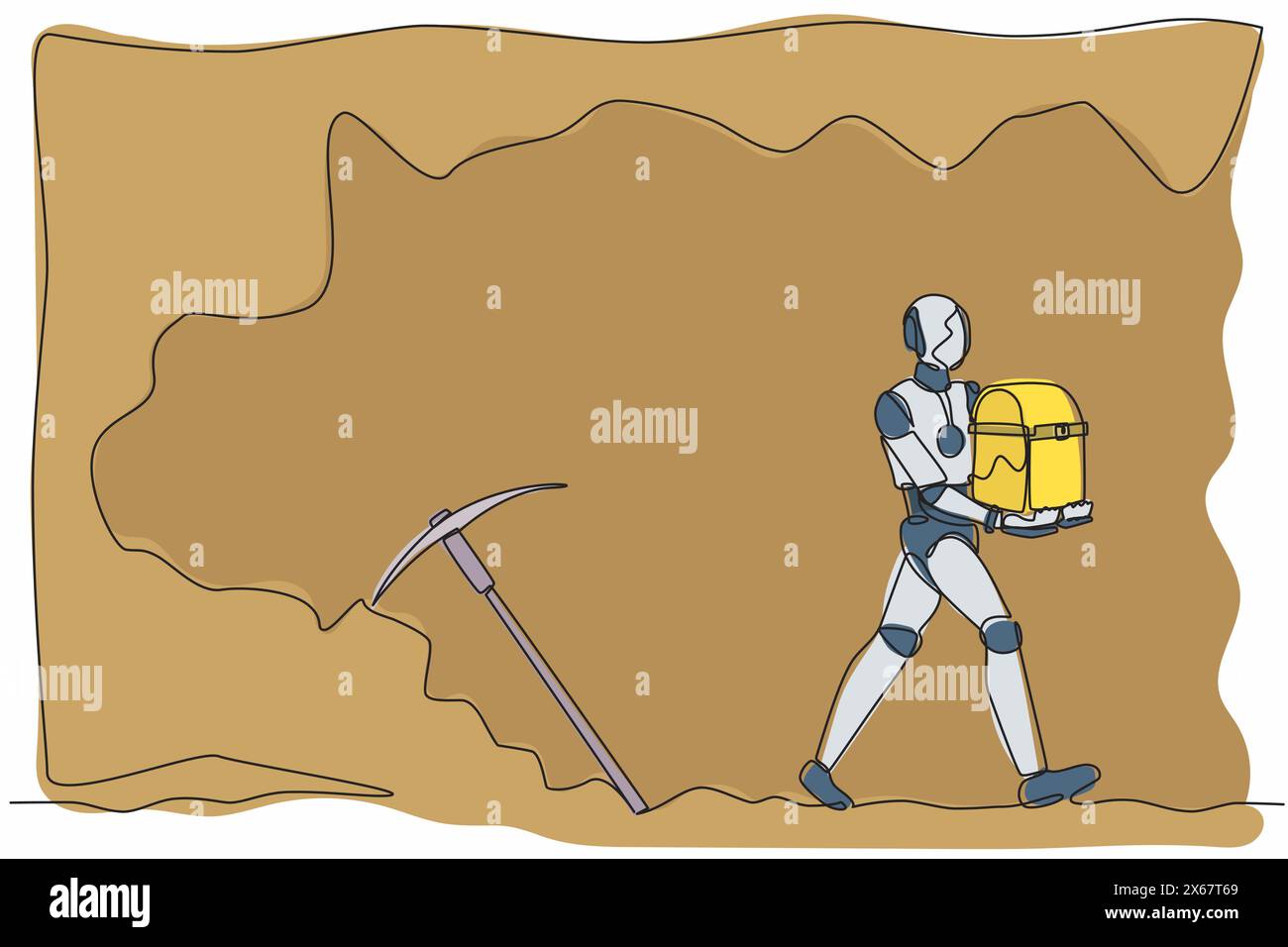 Continuous one line drawing robot carrying treasure chest from ... Continuous one line drawing robot carrying treasure chest from ...