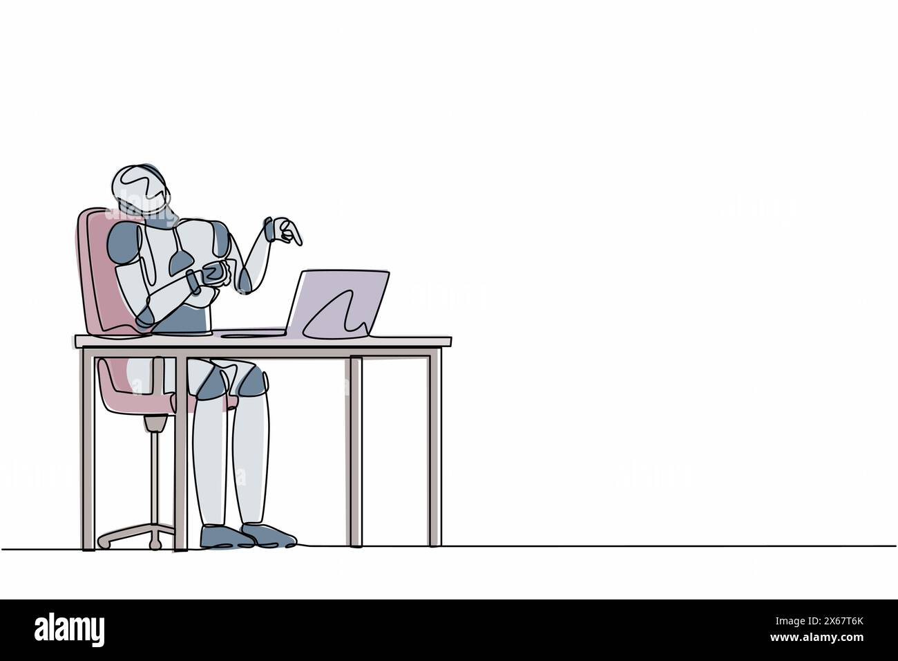 Continuous one line drawing robot manager laughing out loud while ...