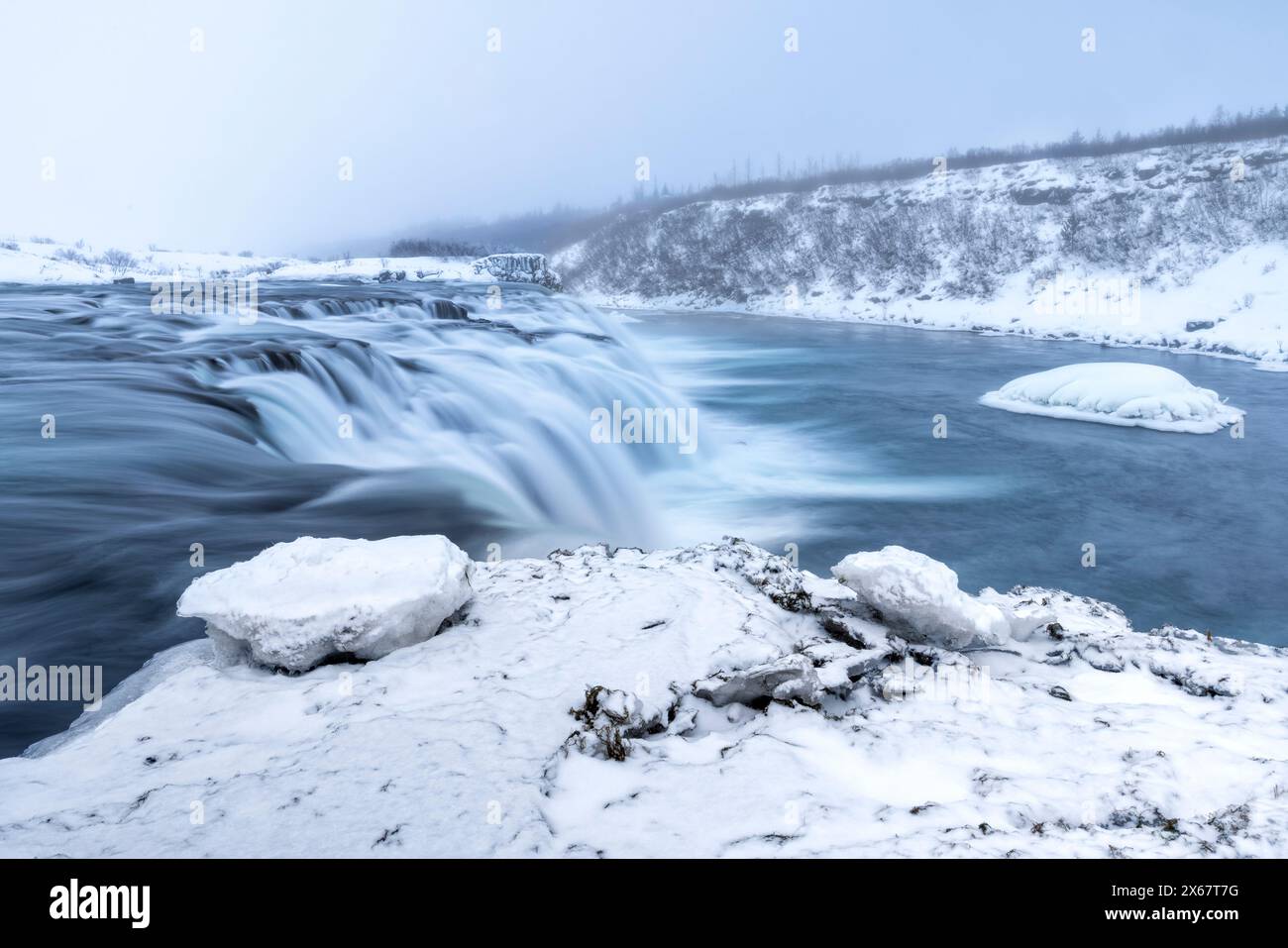 The Faxi waterfall in South Iceland in winter with snow Stock Photo - Alamy