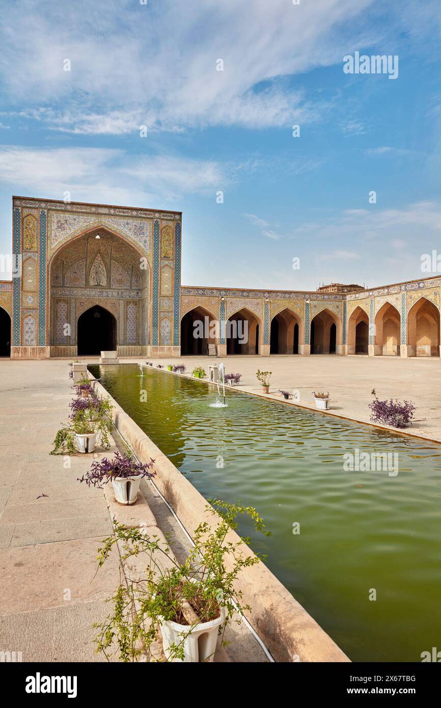 Courtyard view of the southern iwan in the 18th century Vakil Mosque in ...