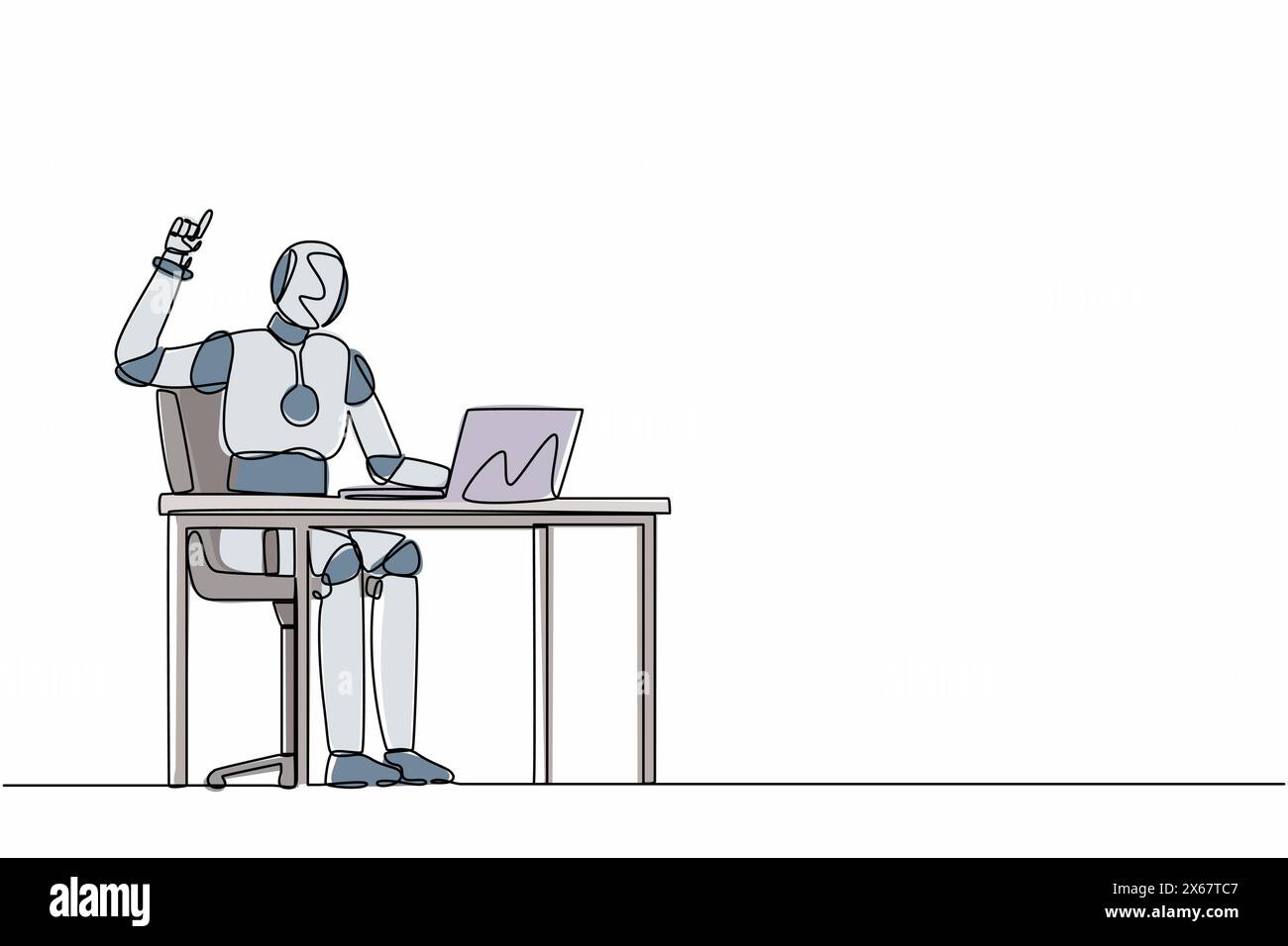 Single continuous line drawing robot getting bright new idea while ...