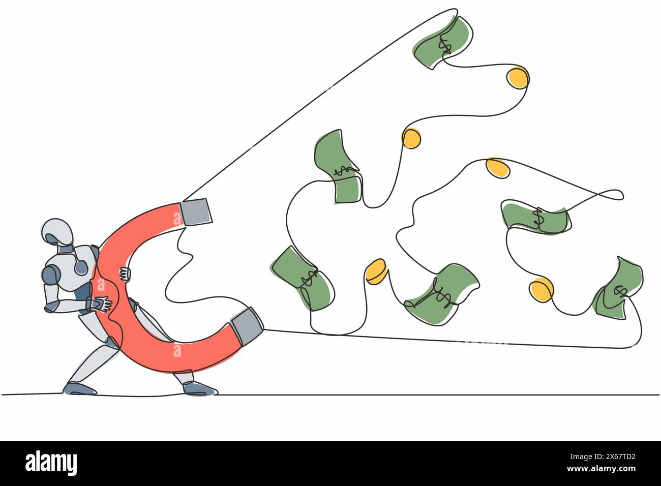 Single one line drawing robot using big magnet to attract money. Future ...