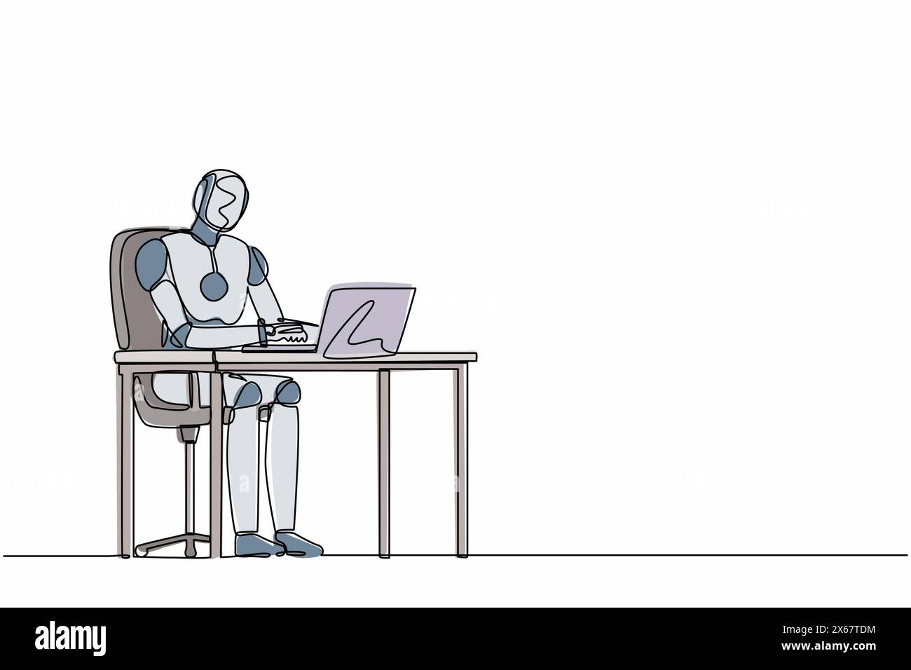 Continuous one line drawing robot working, typing and sending messages ...