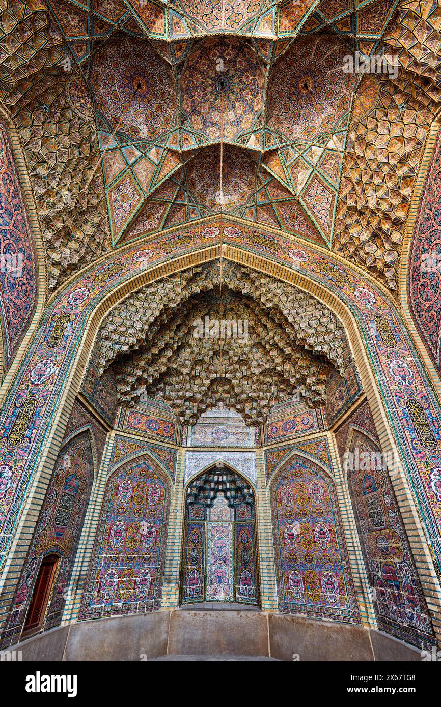 Elaborate multi-colored tilework on an iwan’s walls and ceiling of the ...