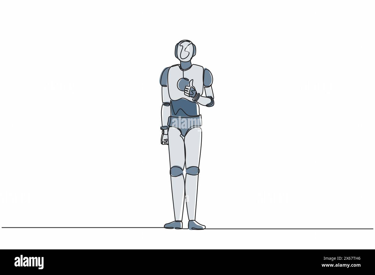 Single one line drawing robot showing thumbs up sign. Deal, like, agree ...