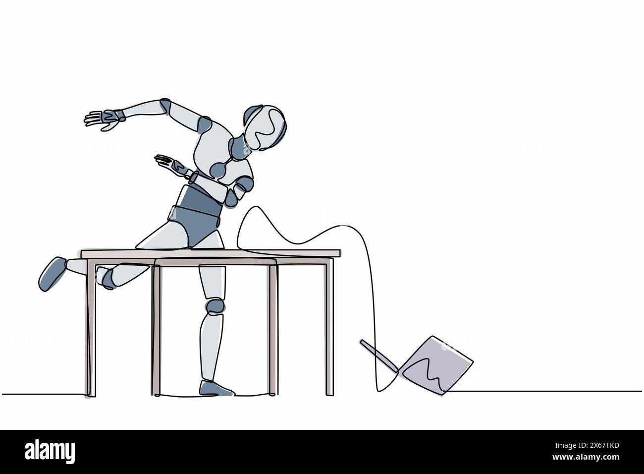 Continuous one line drawing frustrated robot is angry and throwing ...