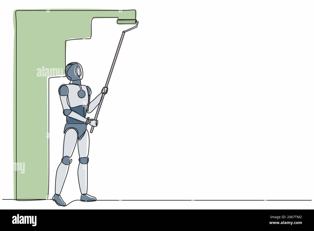 Single one line drawing robot painter decorator repairman people at ...