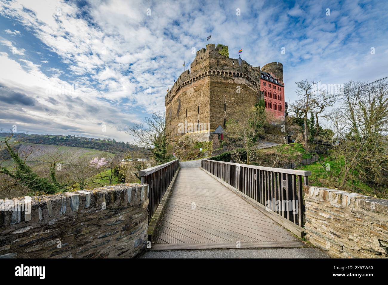 Schönburg Castle near Oberwesel on the Middle Rhine, a medieval customs ...